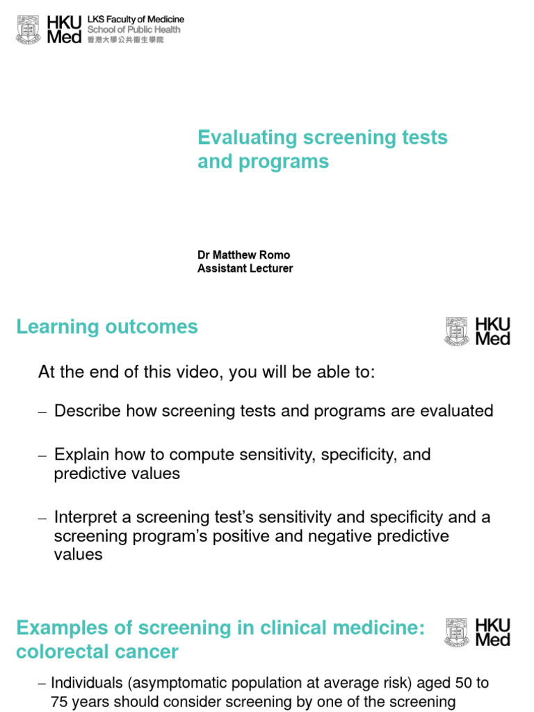 Screening Test Evaluation Guide | PDF | Sensitivity And Specificity ...