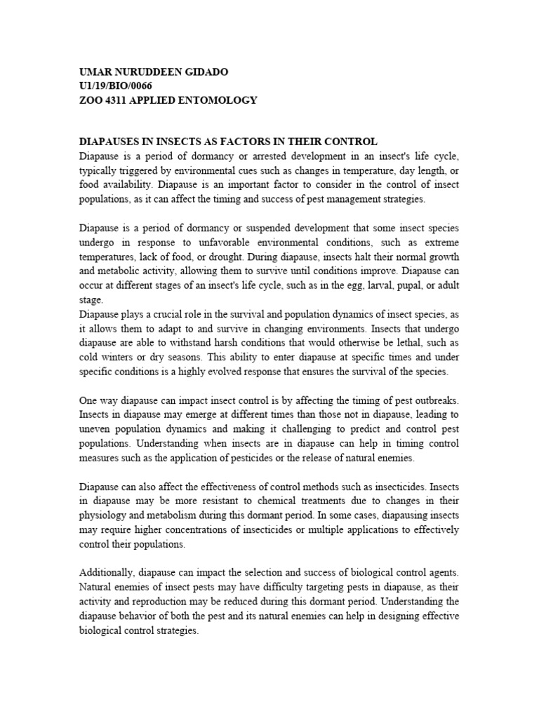 UMAR NURUDDEEN GIDADO Dipauses | PDF | Insects | Biological Pest Control