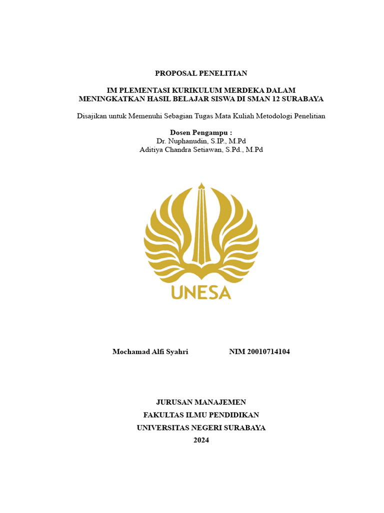 Proposal Penelitian Implementasi Kurikulum Merdeka Dalam Meningkatkan Hasil Belajar Siswa | PDF