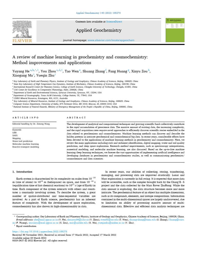 He 2022 Applied Geochemistry | PDF | Machine Learning | Deep Learning
