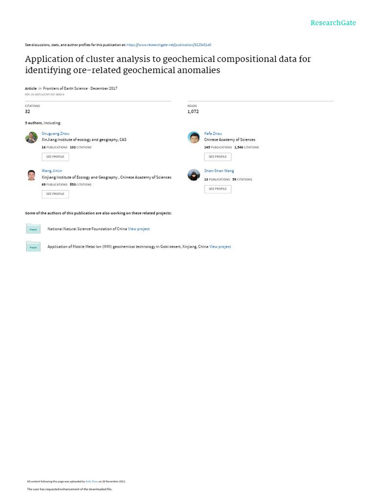 Application of Cluster Analysis To Geochemical Compositional Data For Identifying Ore-Related ...