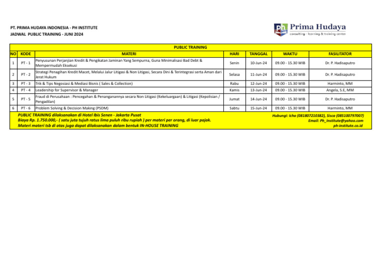 Jadwal Public Training Juni 2024-2 | PDF
