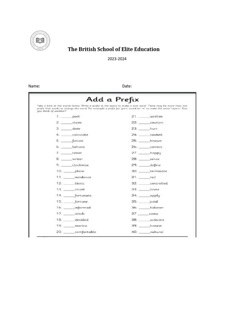 Prefix Year 4 Worksheet | PDF