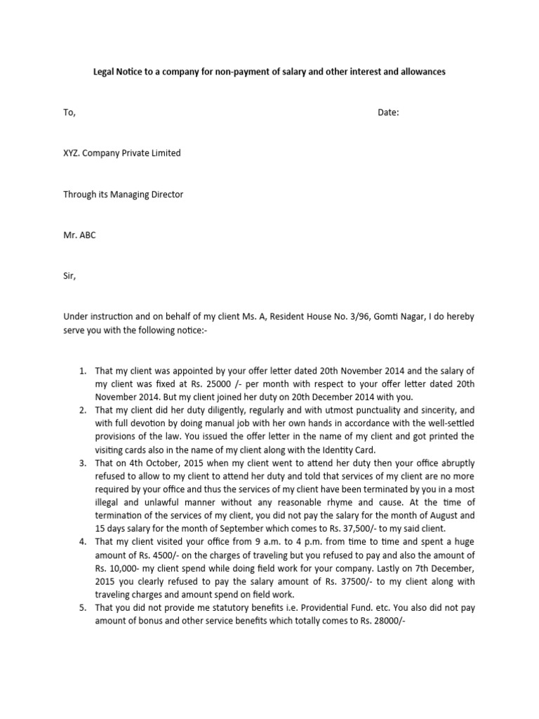 Legal Notice For Non Payment of Salary LawRato | PDF | Government ...