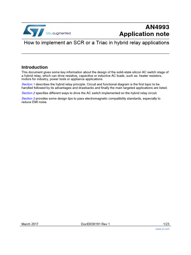 Dm00356324 How To Implement A SCR or A Triac in A Hybride Relay ...