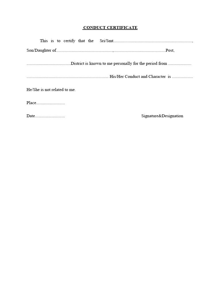 Work and Conduct Certificate | PDF