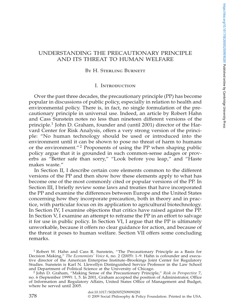 Understanding The Precautionary Principle and Its Threat To Human ...