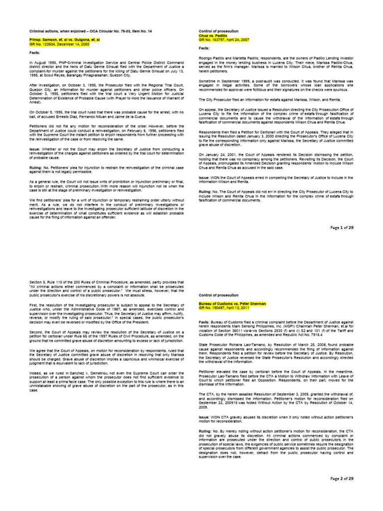 Crimpro Case Digests | PDF | Prosecutor | Complaint