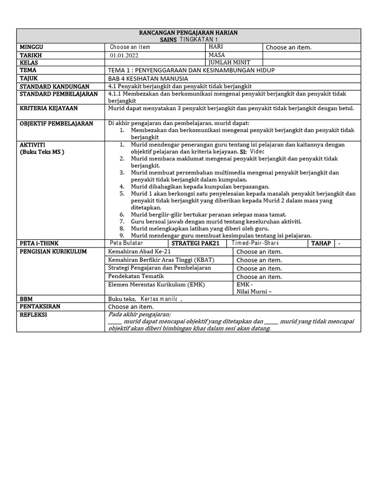 RPH Sains: Kesihatan Manusia | PDF | Sains & Matematika