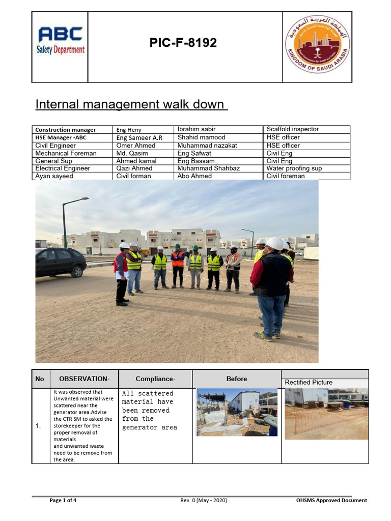 Management Walk Down Observation | PDF