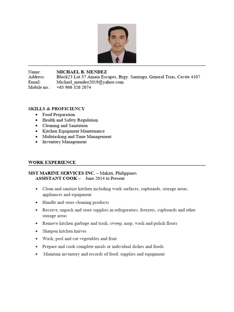 Michael Mendez Resume | PDF | Kitchen | Restaurants