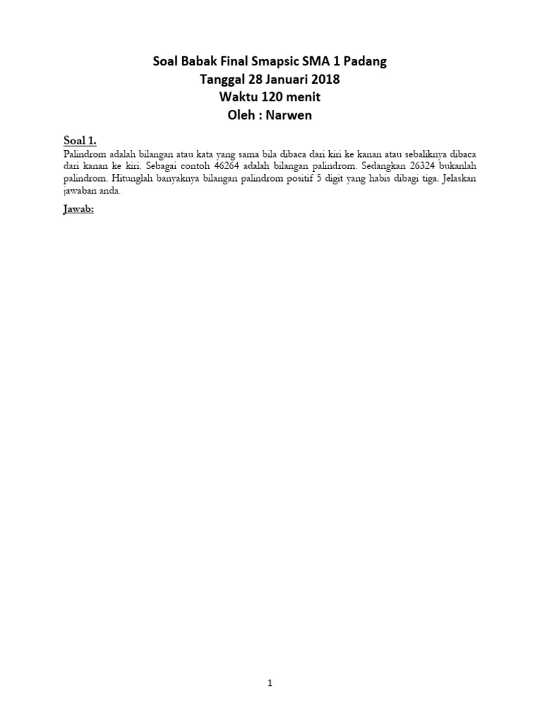 2018 Soal Final Smapsic SMA 1 Padang | PDF