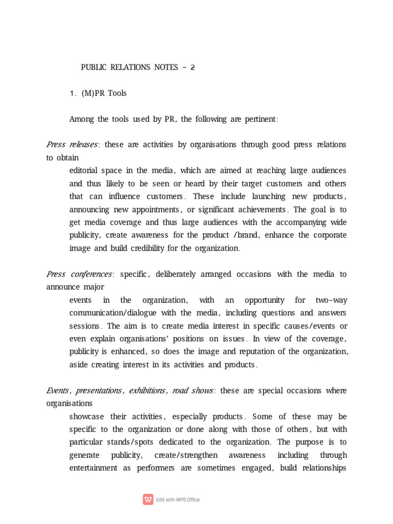 Public Relations Notes - 2 | PDF