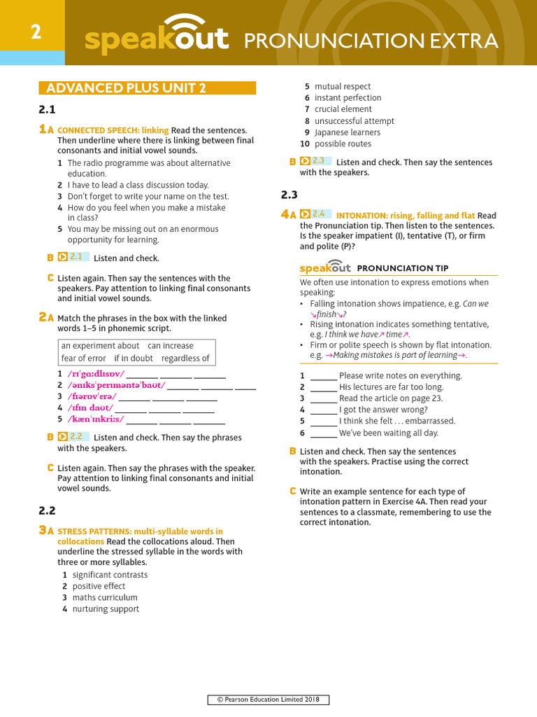 Speakout Pronunciation Extra Advanced Plus Unit 2 | PDF | Stress (Linguistics) | Syllable