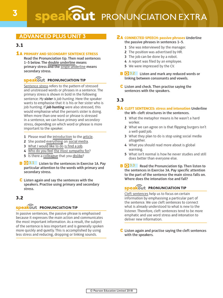 Speakout Pronunciation Extra Advanced Plus Unit 3 | PDF | Stress ...