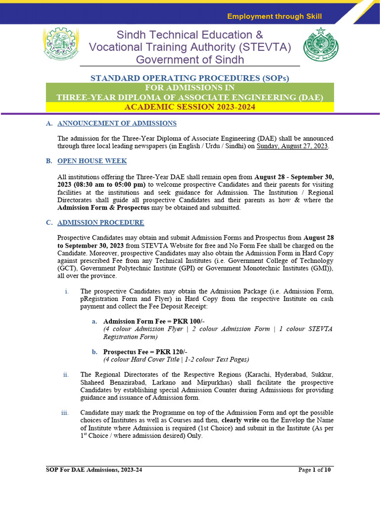 STEVTA DAE Admissions 2023-2024 Guide | PDF | Vocational Education