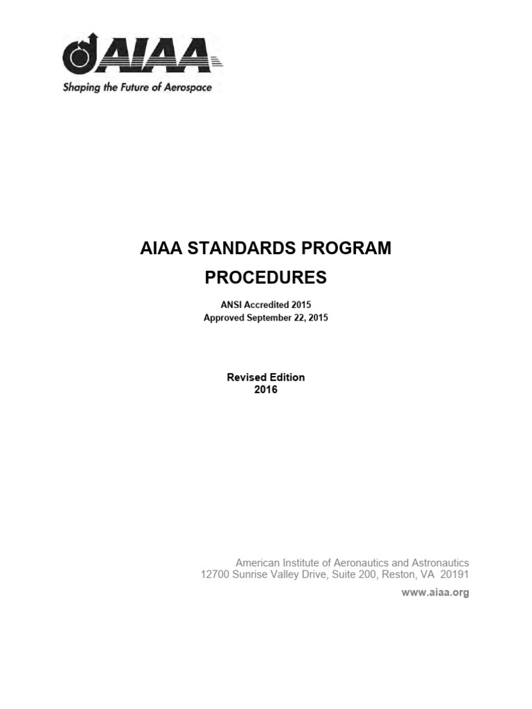 Aiaa Standards Program Procedures: Revised Edition 2016 | PDF ...