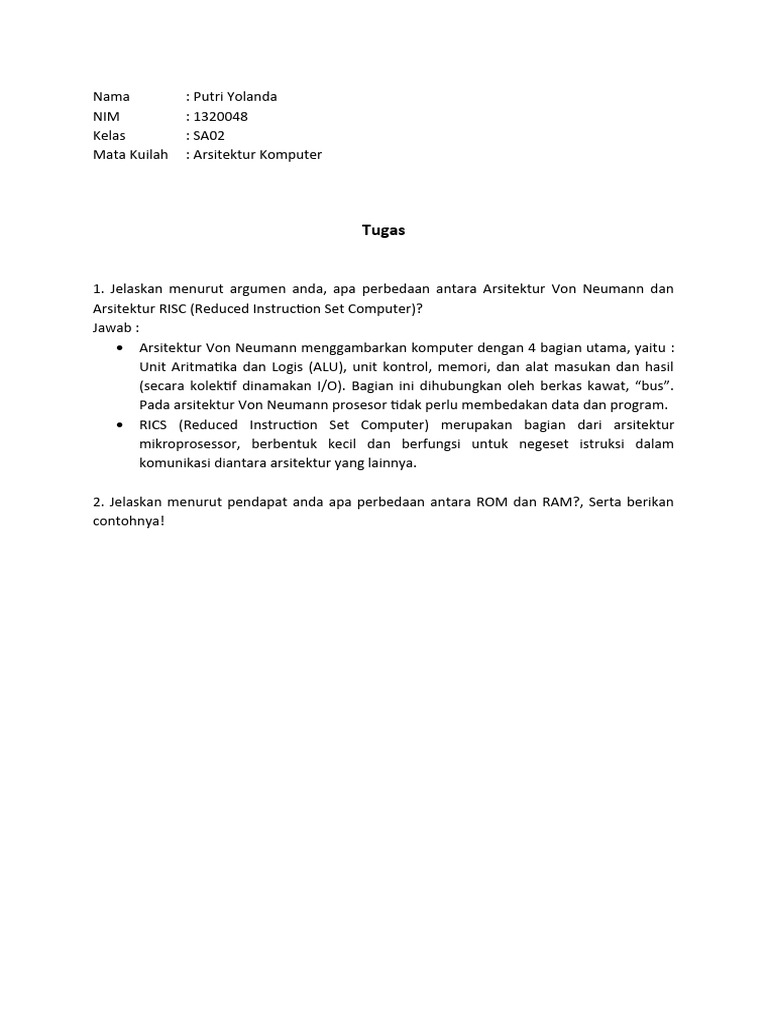 Putri Yolanda - SA02 - TugasArsitekturKomputer | PDF