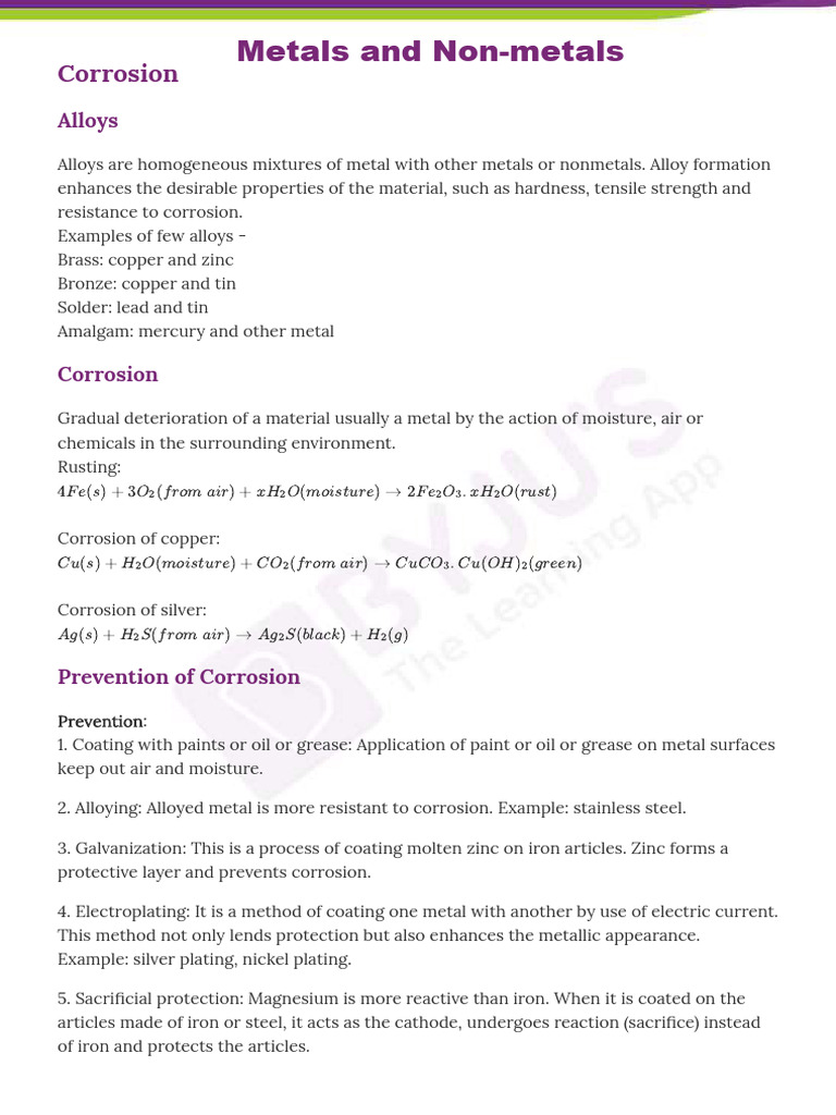 Cbse Class 10 Science Notes Chapter 3 Metals and Non Metals 1 | PDF ...