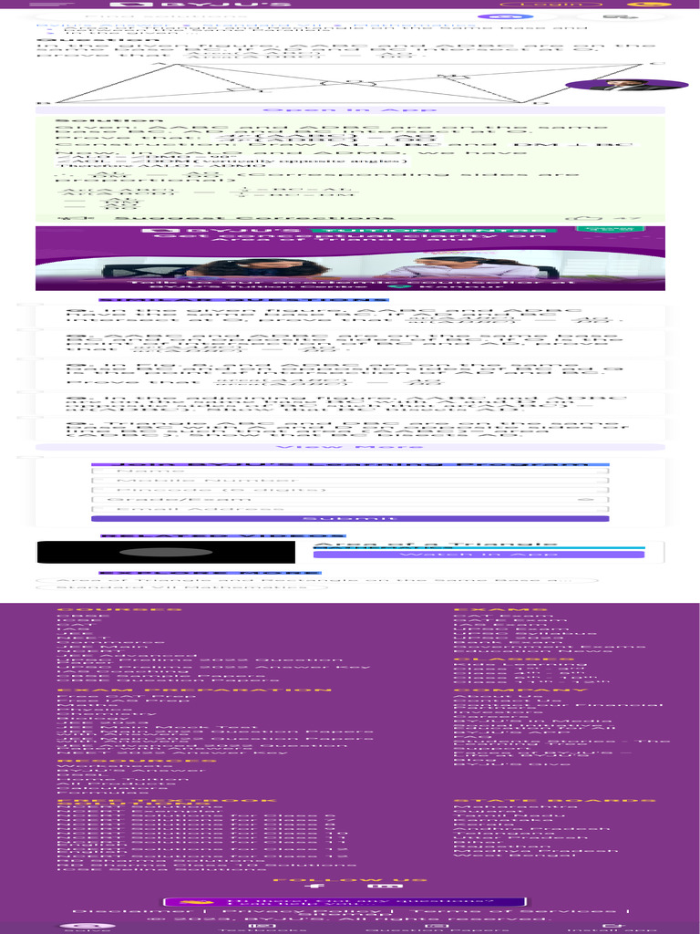 In the Given Figure, Δ ABC and Δ DBC Are on the Same Base BC. if AD and BC Intersect at O, Prove ...