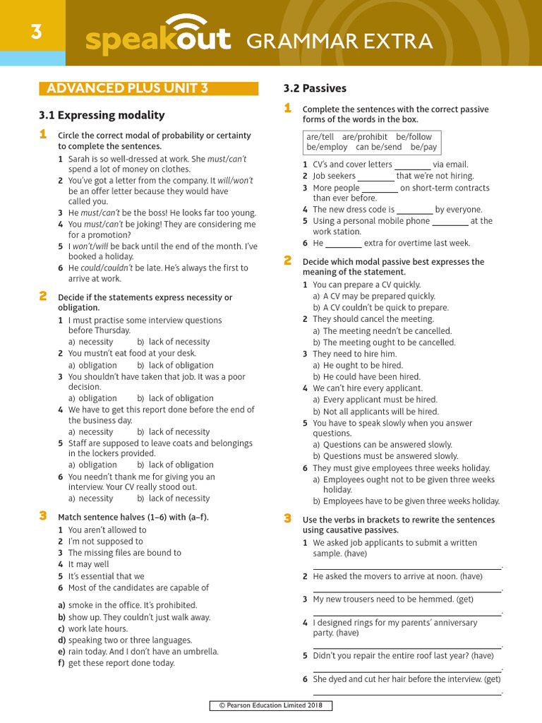 Speakout Grammar Extra Advanced Plus Unit 3 | PDF