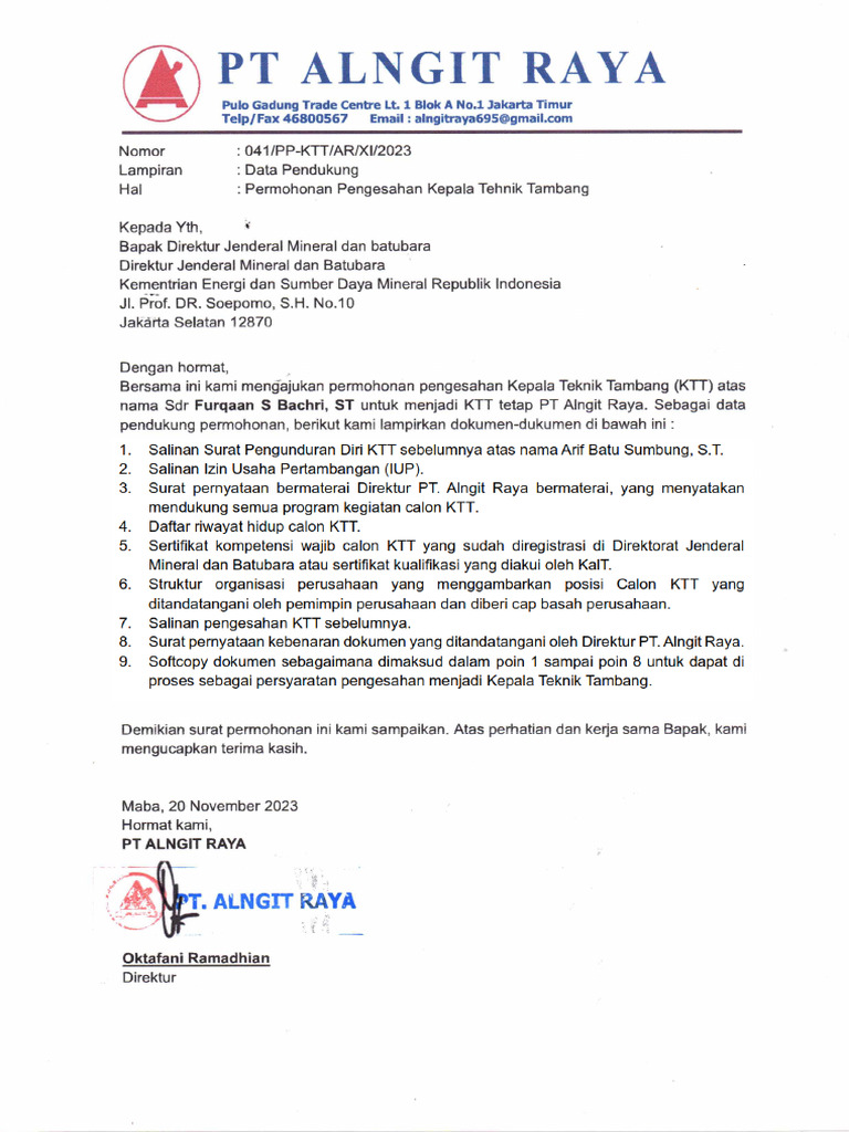 01. Surat Pengajuan Menjadi KTT | PDF