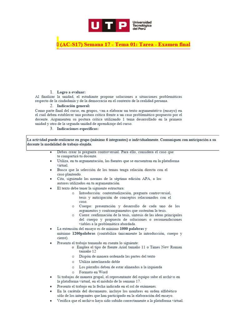 ? (AC-S17) Semana 17 - Tema 01 Tarea - Examen final (Ciudadanía ... ? (AC-S17) Semana 17 - Tema 01 Tarea - Examen final (Ciudadanía ...