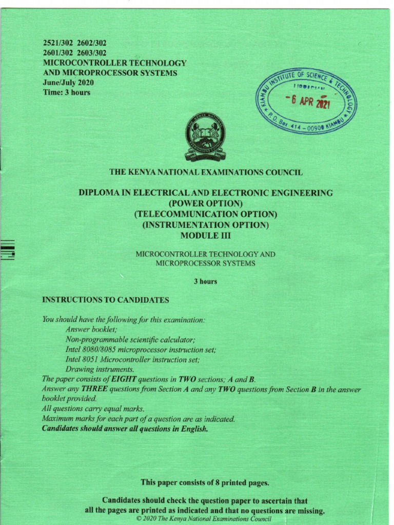Microcontroller Technology and Microprocessor Systems Module III July ...