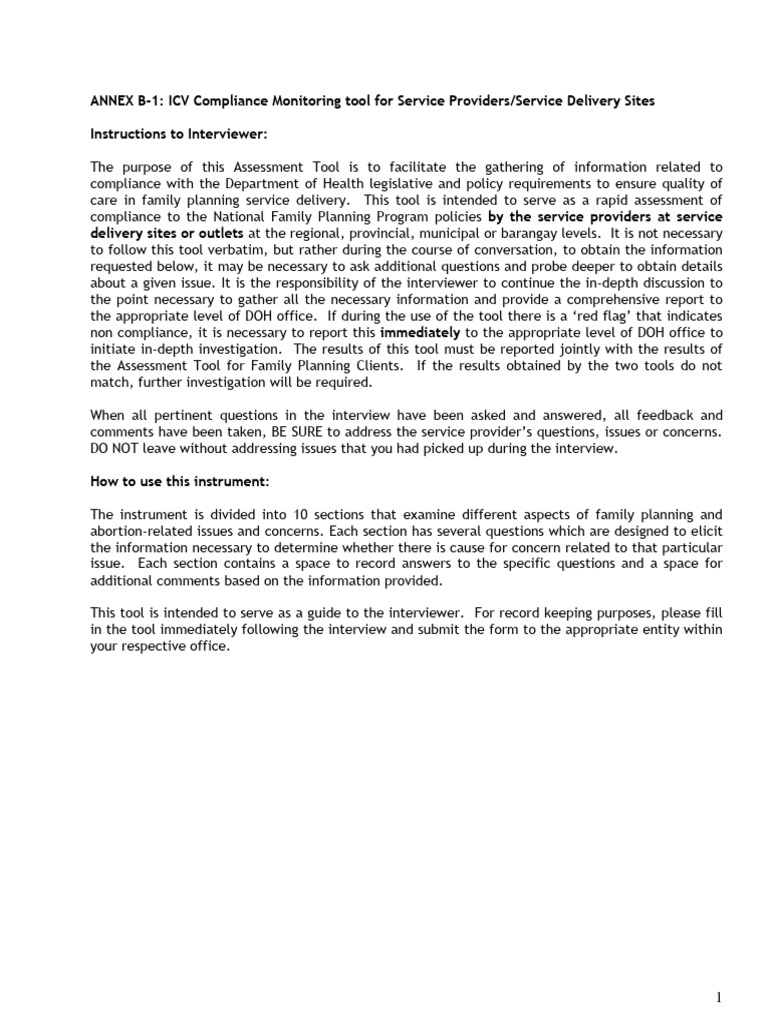ICV - Annex B1 - Facilities | PDF | Family Planning | Birth Control