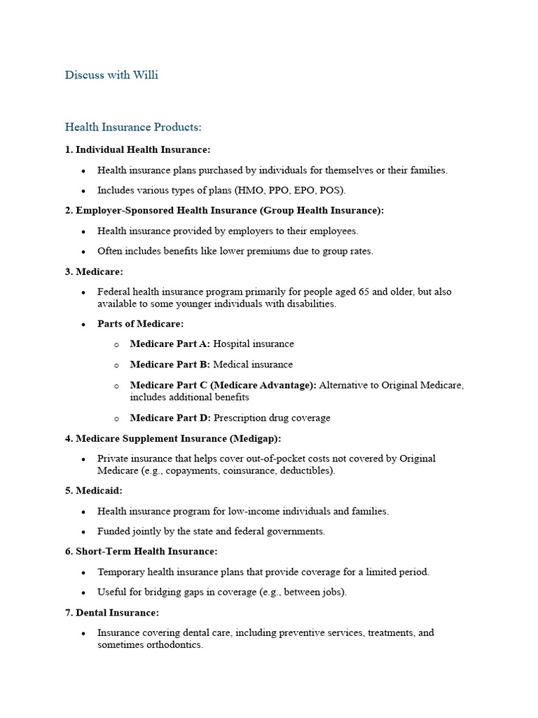 Health Insurance Products | PDF | Health Insurance In The United States ...
