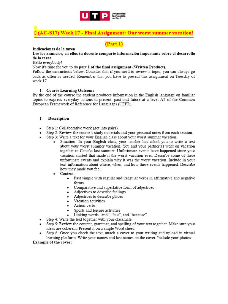? (AC-S17) Week 17 - Final Assignment Our Worst Summer Vacation! (Part 1) | PDF | English ...