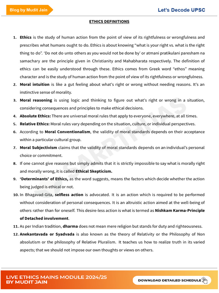 Ethics Definitions (Part-1) Final | PDF | Utilitarianism | Morality