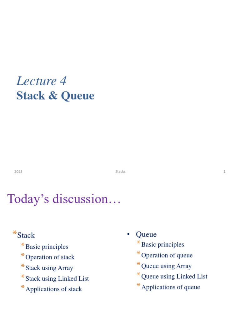 Stacks&Queues Lecture 4 | PDF | Queue (Abstract Data Type) | Computer ... Stacks&Queues Lecture 4 | PDF | Queue (Abstract Data Type) | Computer ...