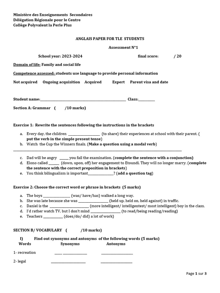 2023-2024 Seq 1 Tle Students | PDF | Recreation | Linguistics