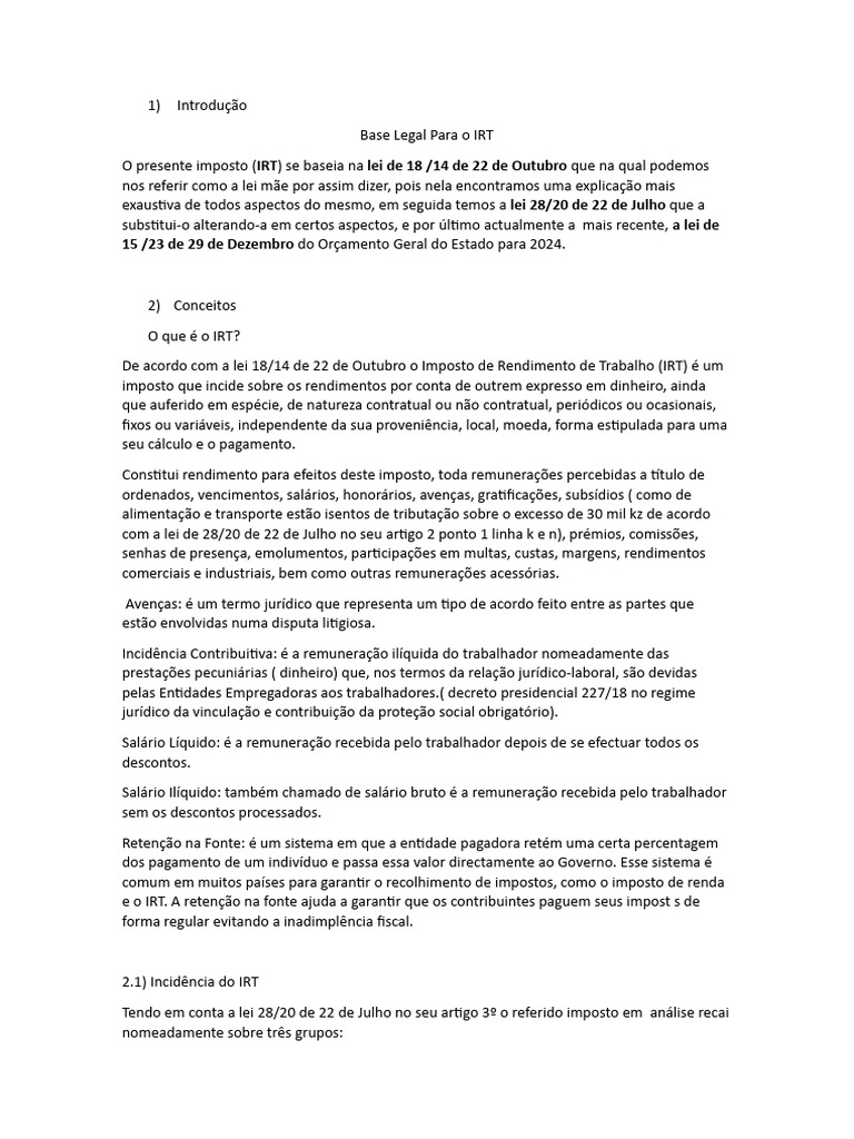 Tabela Atualizada do IRT Angola 2024 | PDF | Impostos | Salário