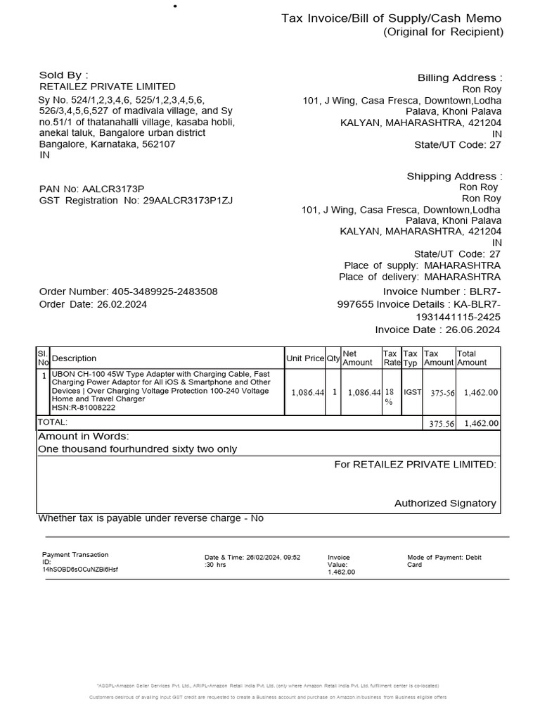 amazon invoice | PDF | Invoice | Payments
