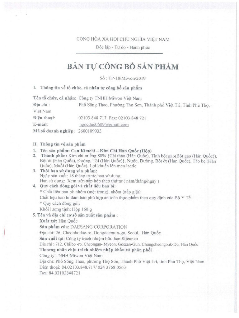 Ban Cong Bo Kim Chi Hop Chuan | PDF