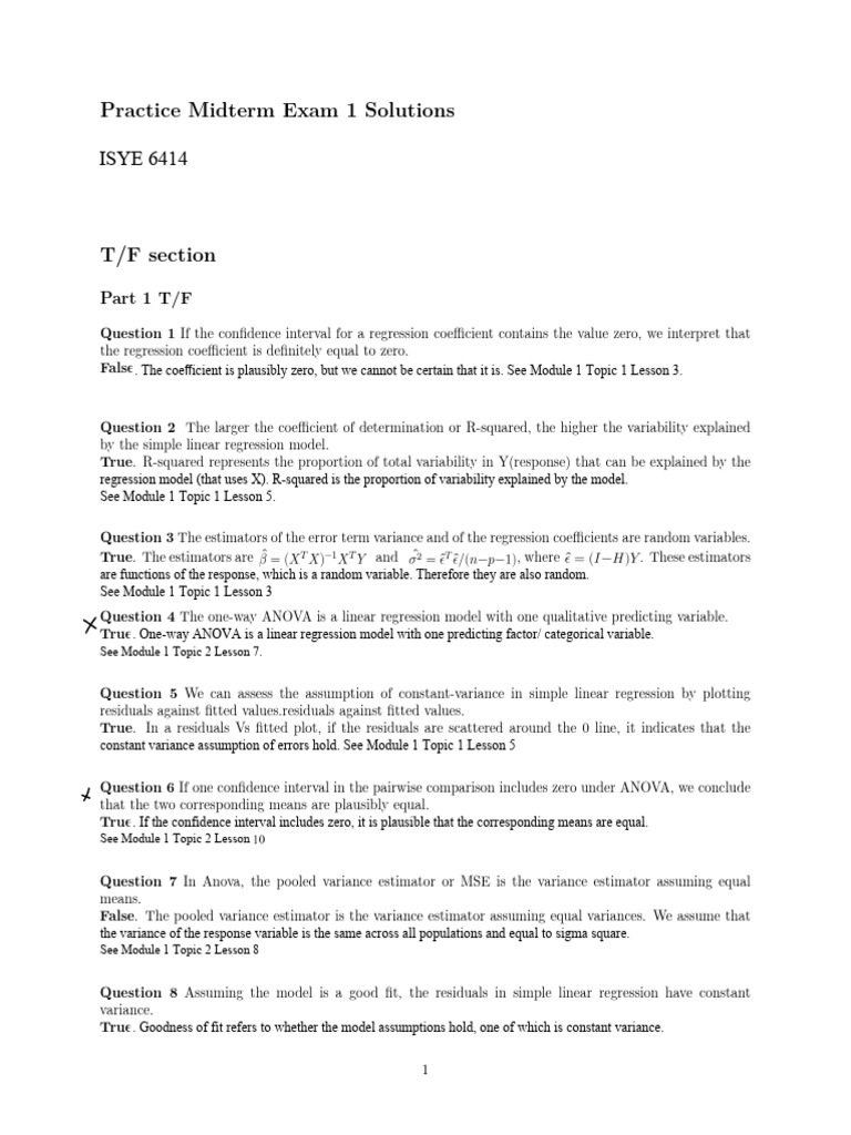 Practice Midterm1 Solutions F23 Edited | PDF | Regression Analysis | Coefficient Of Determination