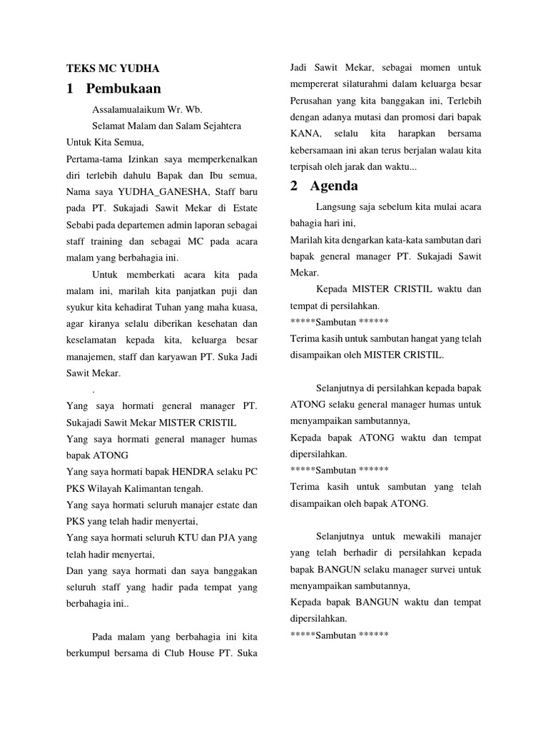 Teks MC Yudha Acara Pak Kana | PDF