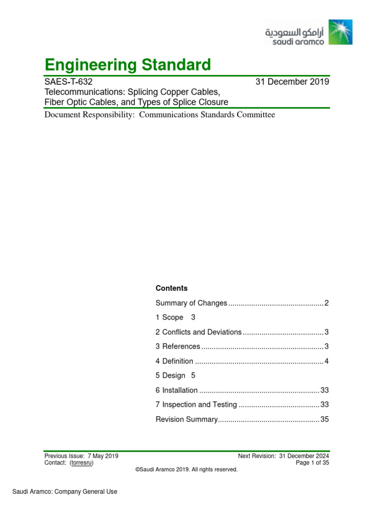 SAES-T-632 Telecommunications Splicing Copper Cables-Fiber Cables-Types ...