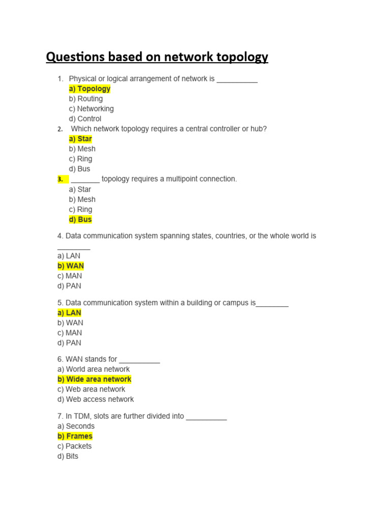 Questions Based On Network Topology Multple Chooice | PDF | Network ...
