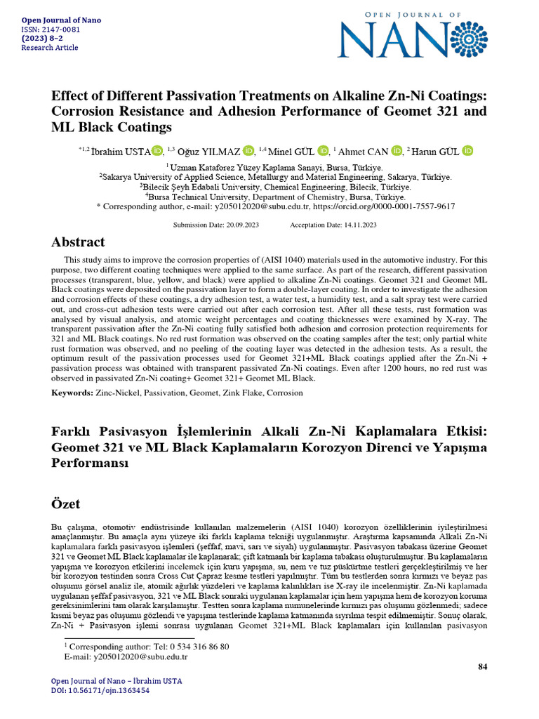 Effect of Different Passivation Treatments On Alkali Zn-Ni Coatings ...