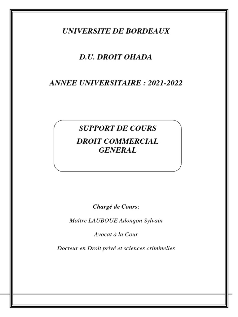 Droit Commercial Général OHADA | PDF | Commerce | Effet de commerce