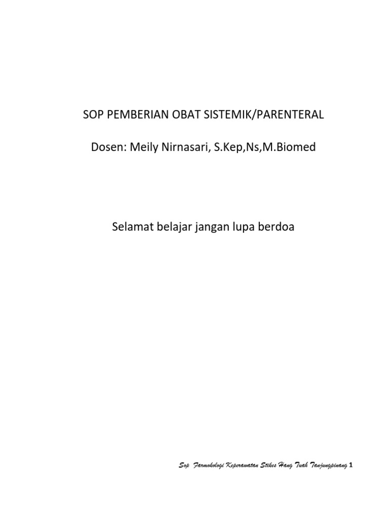 SOP Pemberian Obat Injeksi Sistemik | PDF | Kesehatan Holistik | Sains & Matematika