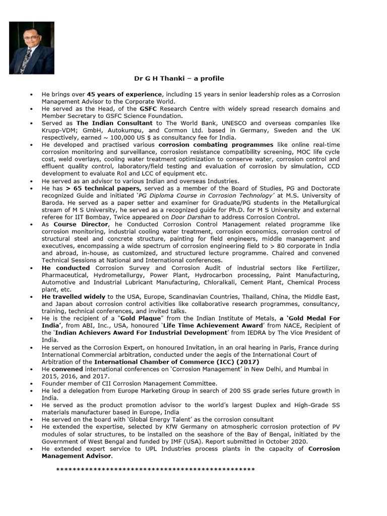 Dr G H Thanki -Profile | PDF