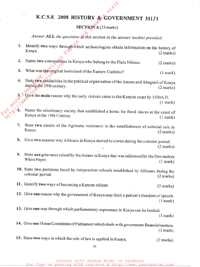 Kcse 2008 History Paper 1 | PDF