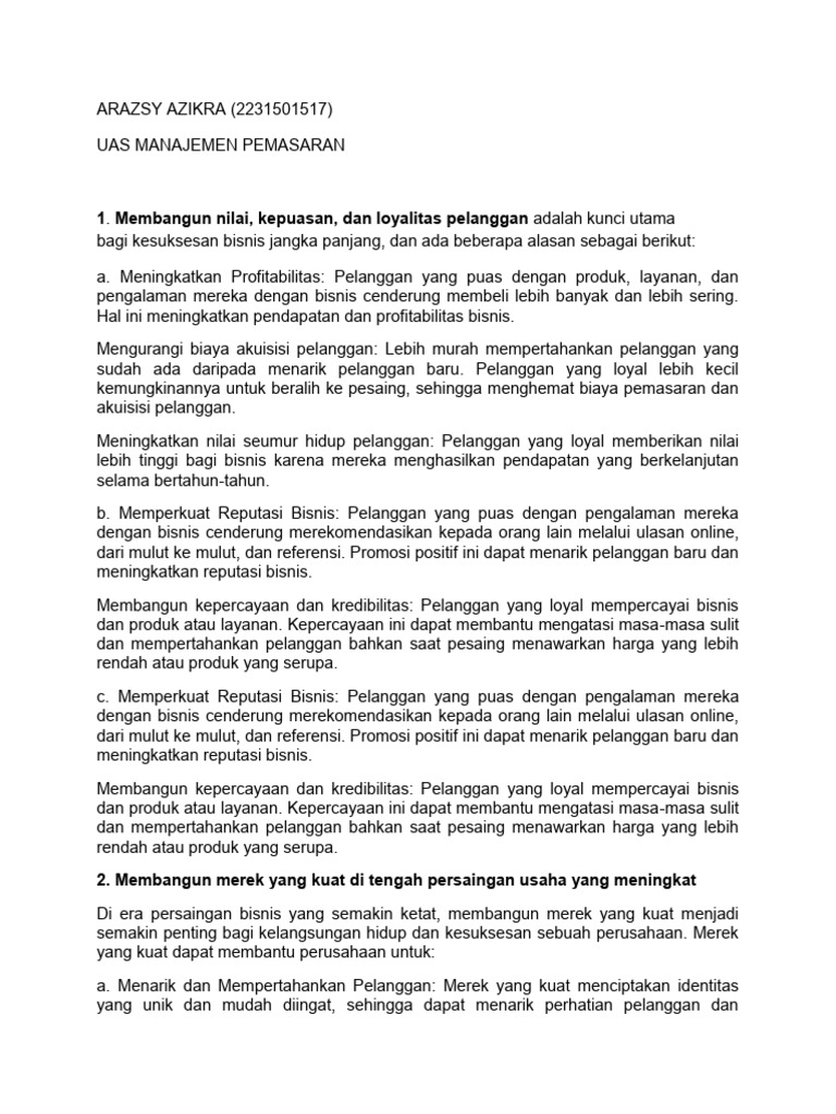 Uas Manajemen Pemasaran | PDF | Pengelolaan Keuangan & Uang