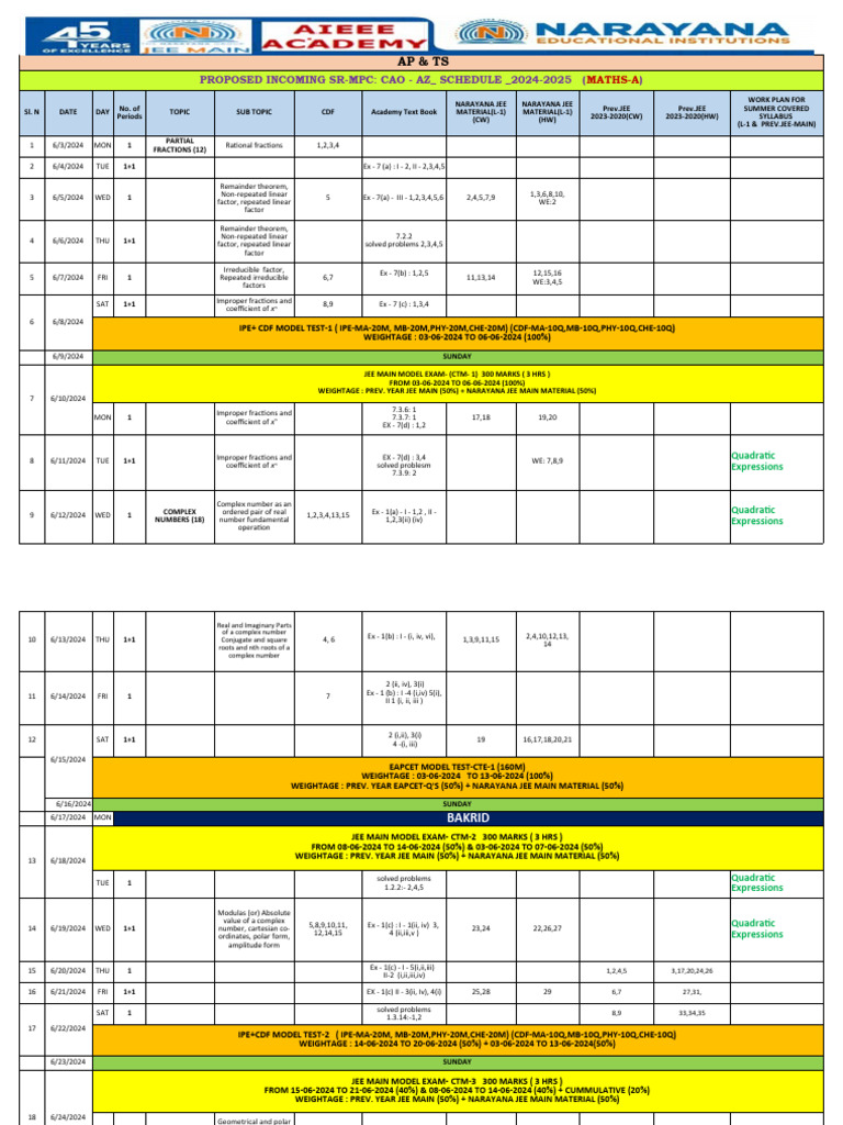 Proposed SR Star Cao Az Teaching Schedule 2024-25 - Ap & TS | PDF ...