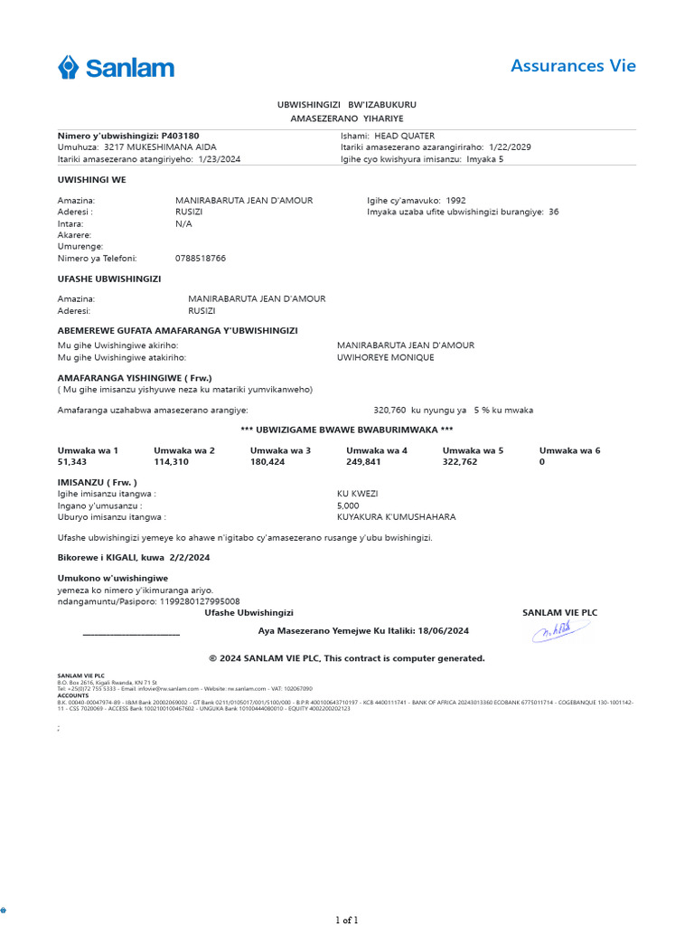 Assurances Vie: Sanlam Vie PLC Accounts | PDF | Banks | Banking