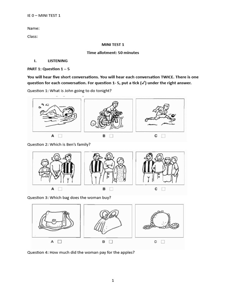 Mini Test 1 (Đề Bài) | PDF